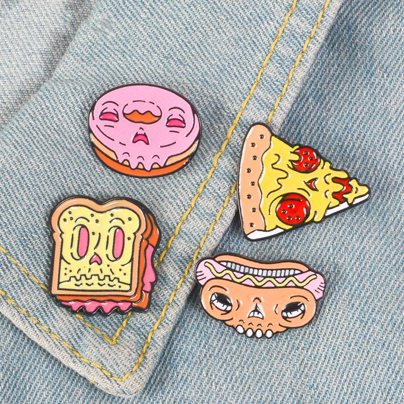 Buy 4 Pcs / Set Cartoon Enamel Pin Pizza Toast Sandwich Donut Jewelry ...