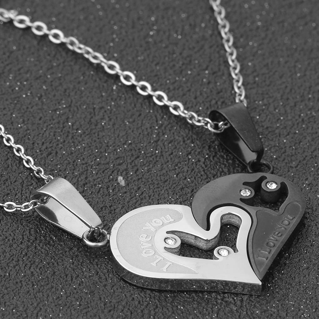 2Pcs/set Lovers Heart Pendant Necklace Half Heart Neck Chain Winter ...
