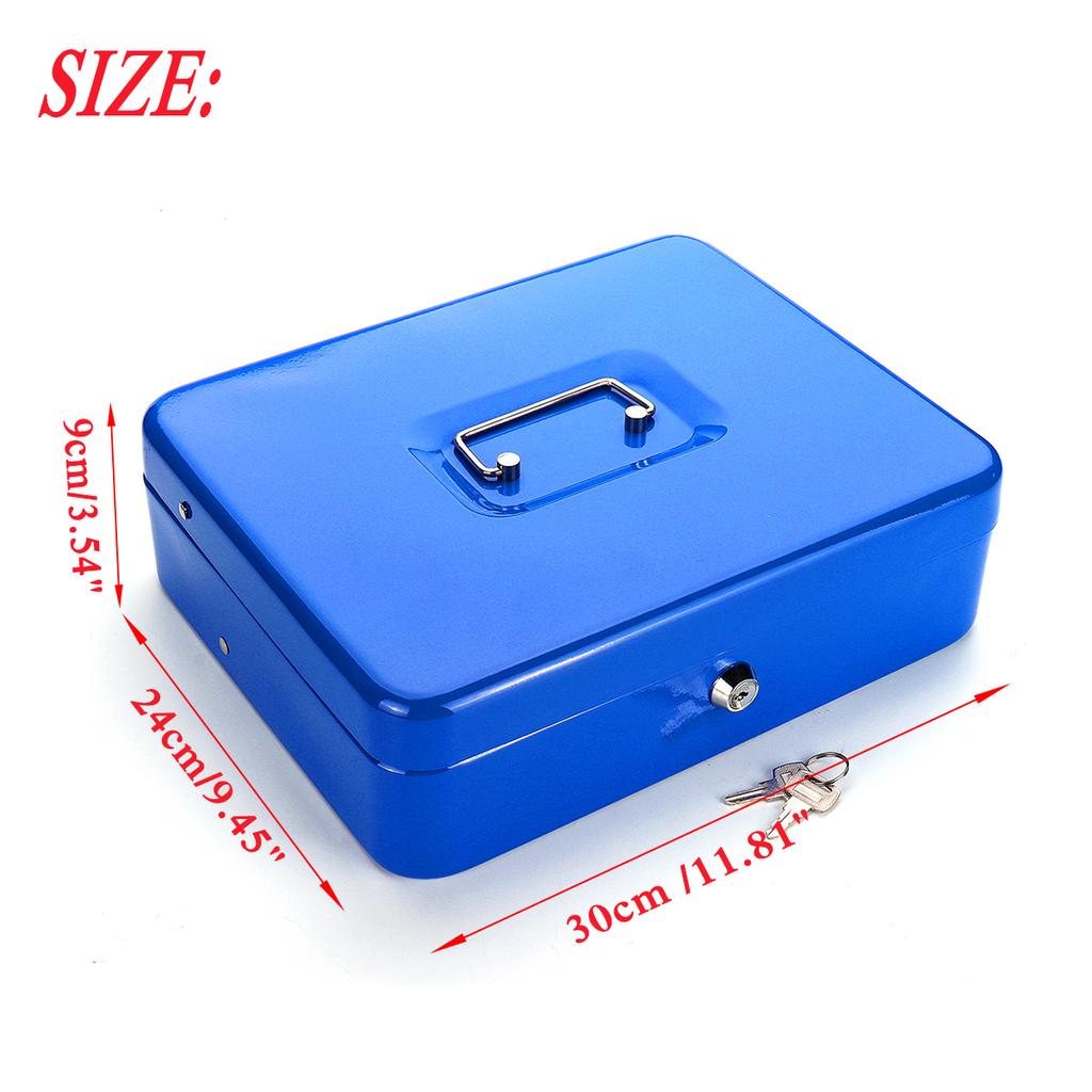 12" Inch Portable Money Safe Storage Blue Sturdy Metal With Coin Tray ...