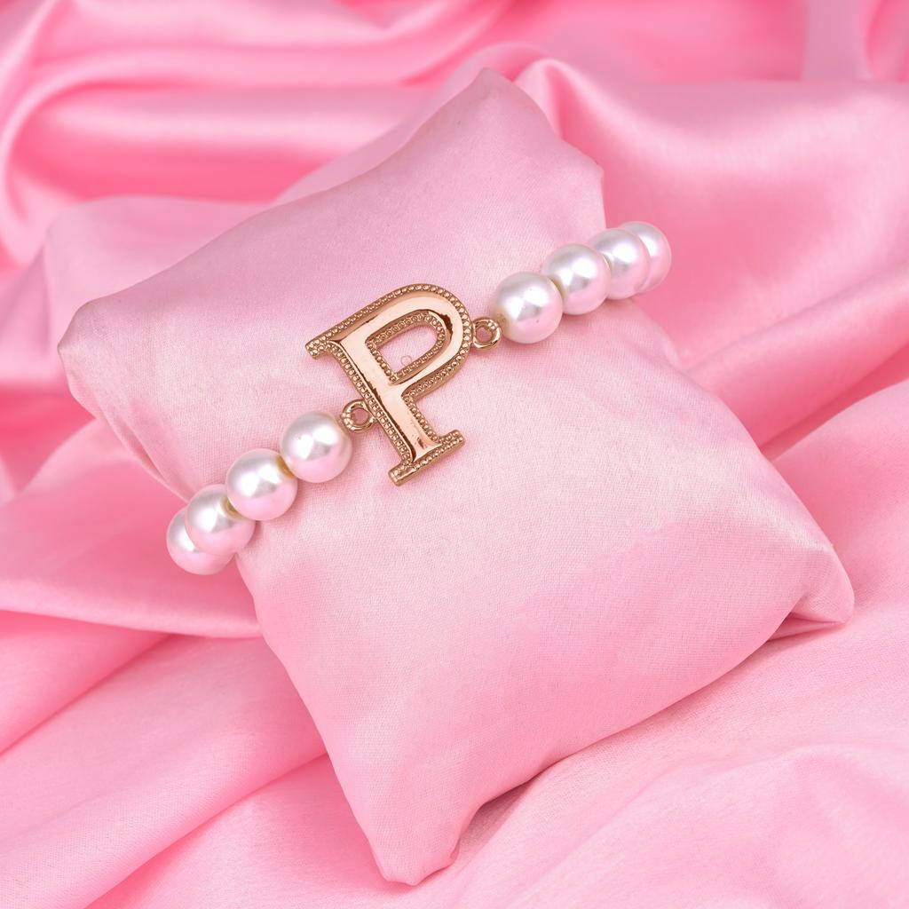 Satın alın Estele Rose Gold Plated Pretty "P" Letter Pearl Bracelet for ...