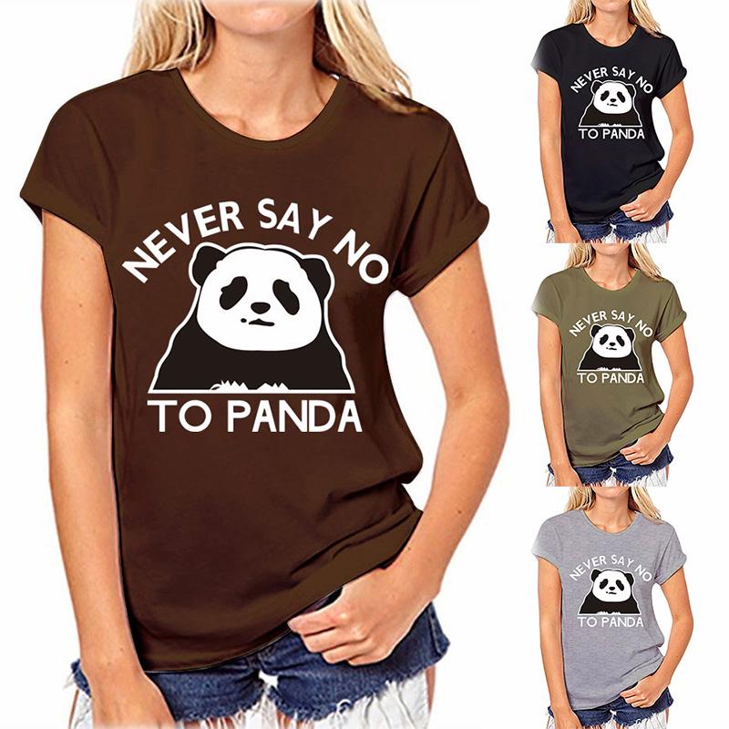 Buy Summer Women Panda Print Top Casual Short Sleeve T Shirt Slim Fit ...