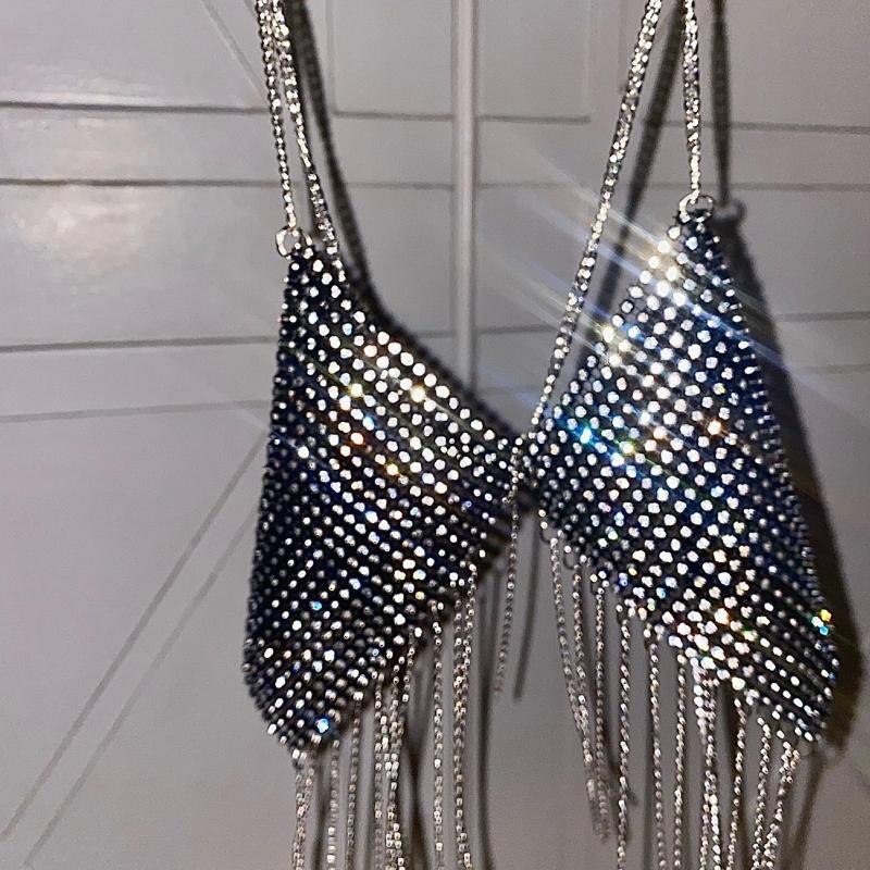 Cheap Women Sexy Shiny Rhinestone Tassel Rave Crop Top Body Chains ...