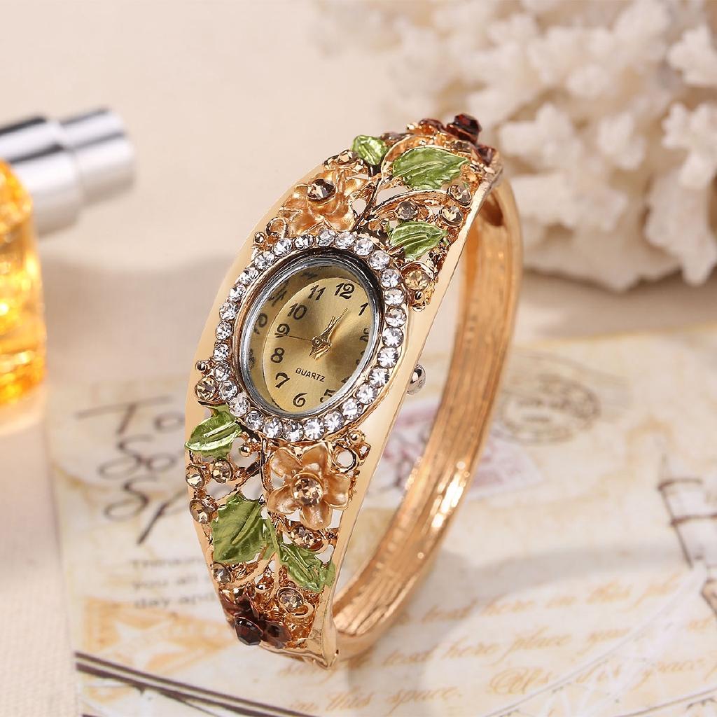 Buy Ladies Decorative Watch Vintage Flower Brocade Diamond Bracelet ...