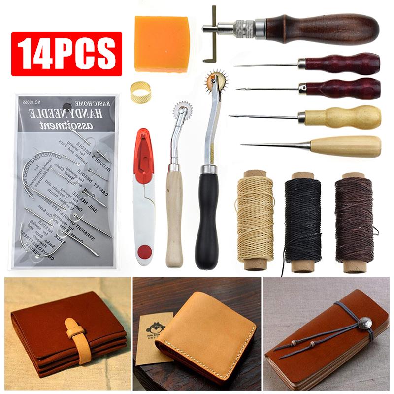 Buy 14Pcs Professional Leather Craft Working Tools Kit for Hand Sewing ...