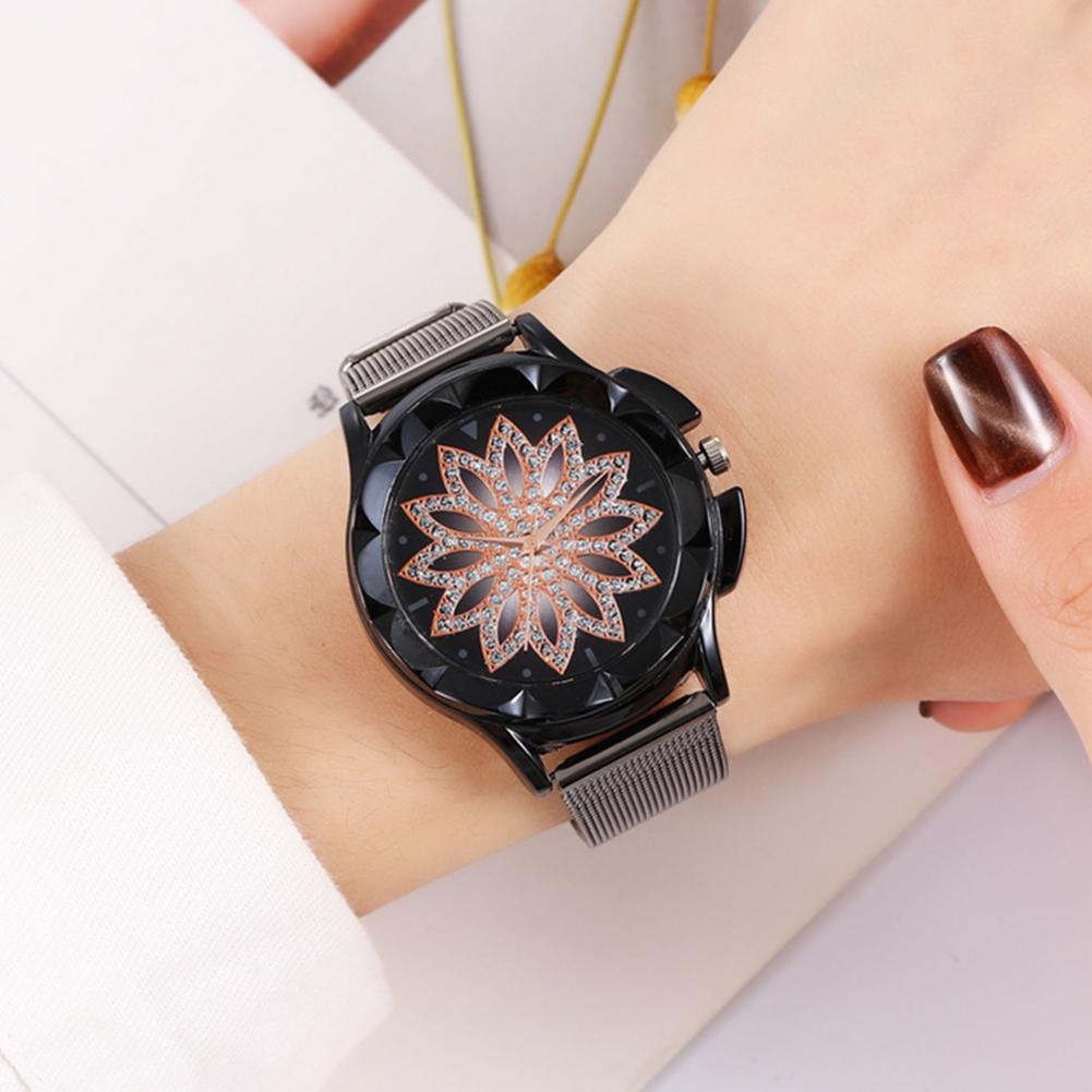 Buy Floral Round Women Quartz Dial Alloy Mesh Band Wrist Watch Boom ...