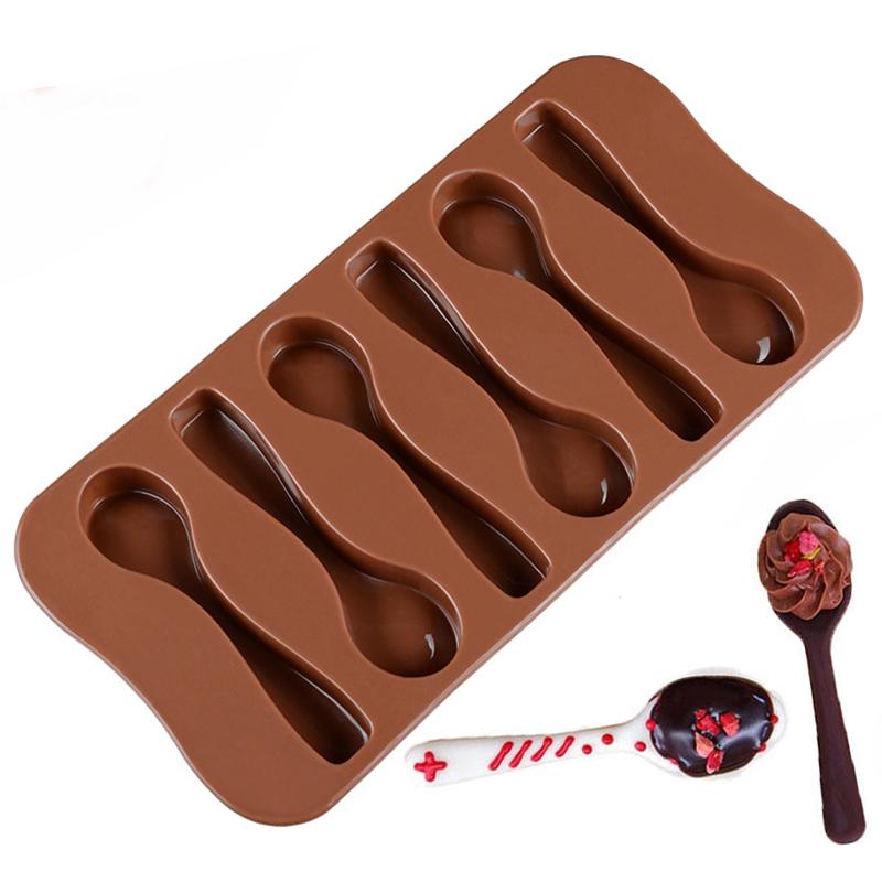 Buy 6-hole Silicone Spoon Shape Chocolate Mold Non-stick Silicone Cake ...