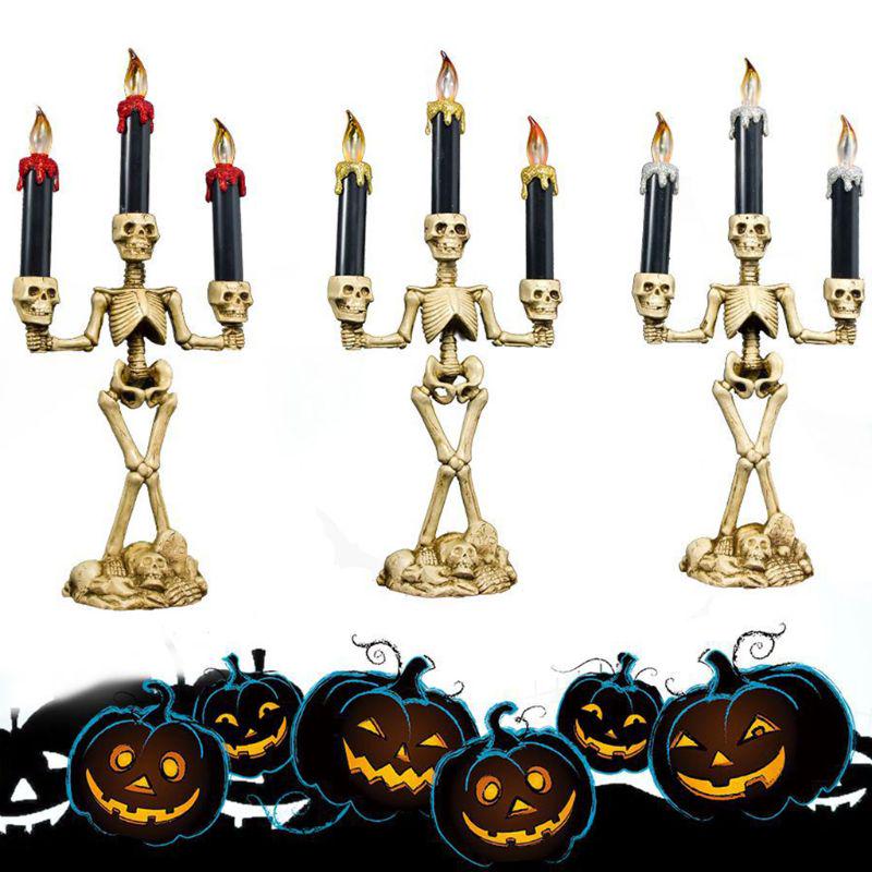 3 Flameless Battery Operated Candle Lights Halloween Horrible Skeleton ...