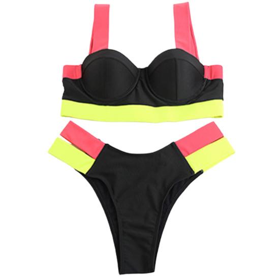 Buy High Waist Wide Shoulder Straps Padded Underwire Beach Bikini Set ...
