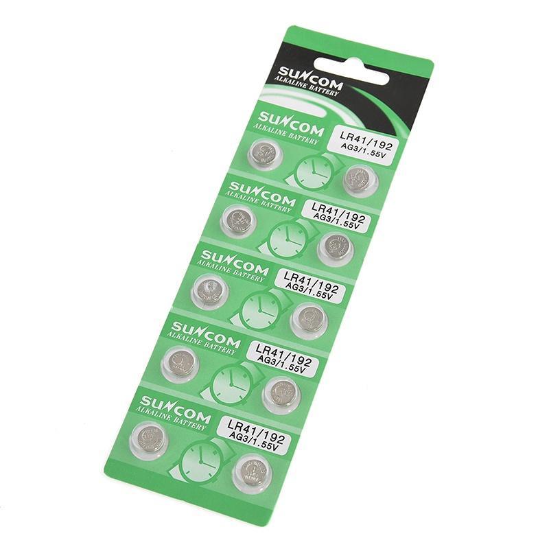 10 Pcs AG3 SG3 LR41 192 Alkaline Coin Button Coin Cell Battery Suncom ...