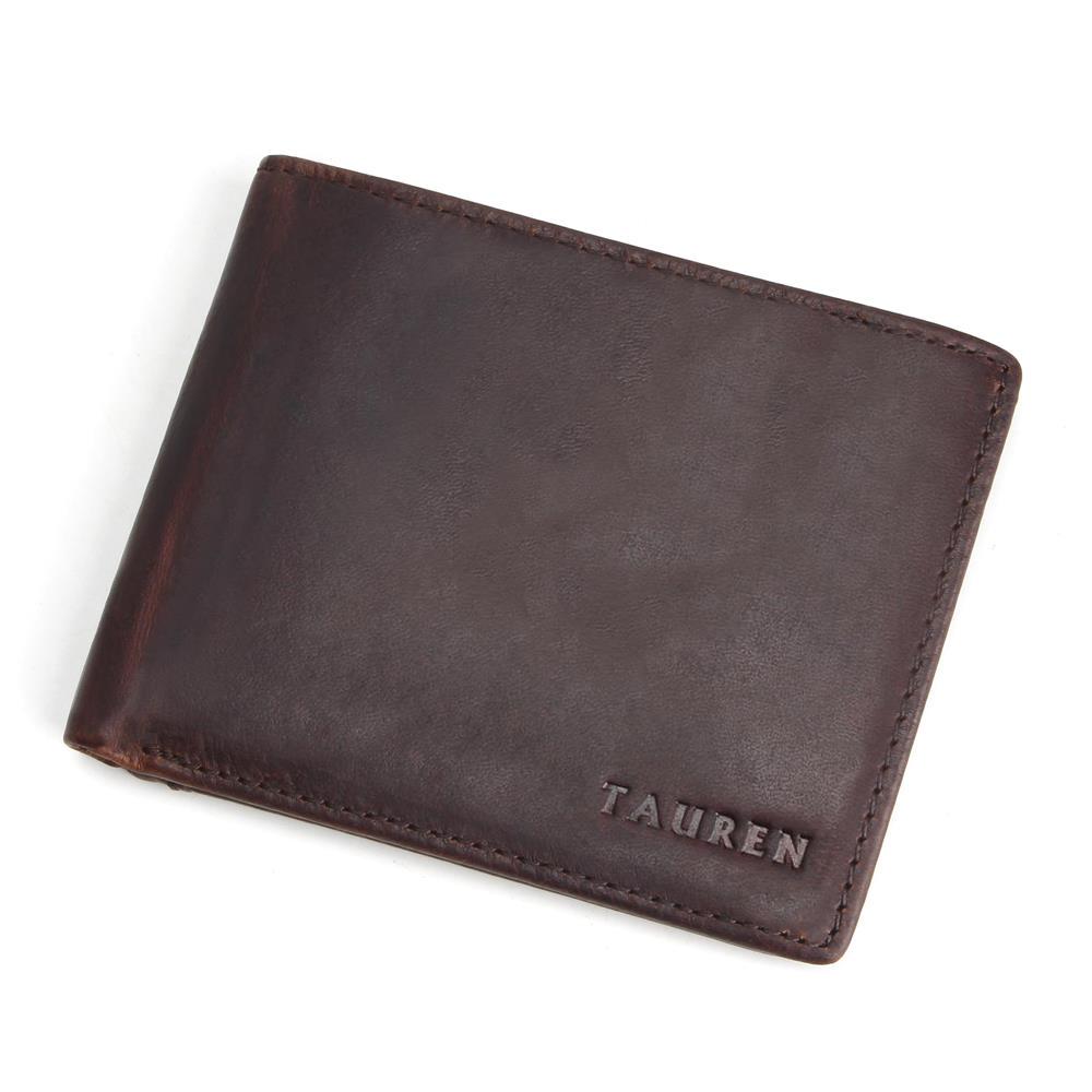 Buy TAUREN Men Wallets Vintage Crazy Horse Genuine Leather Zipper ...