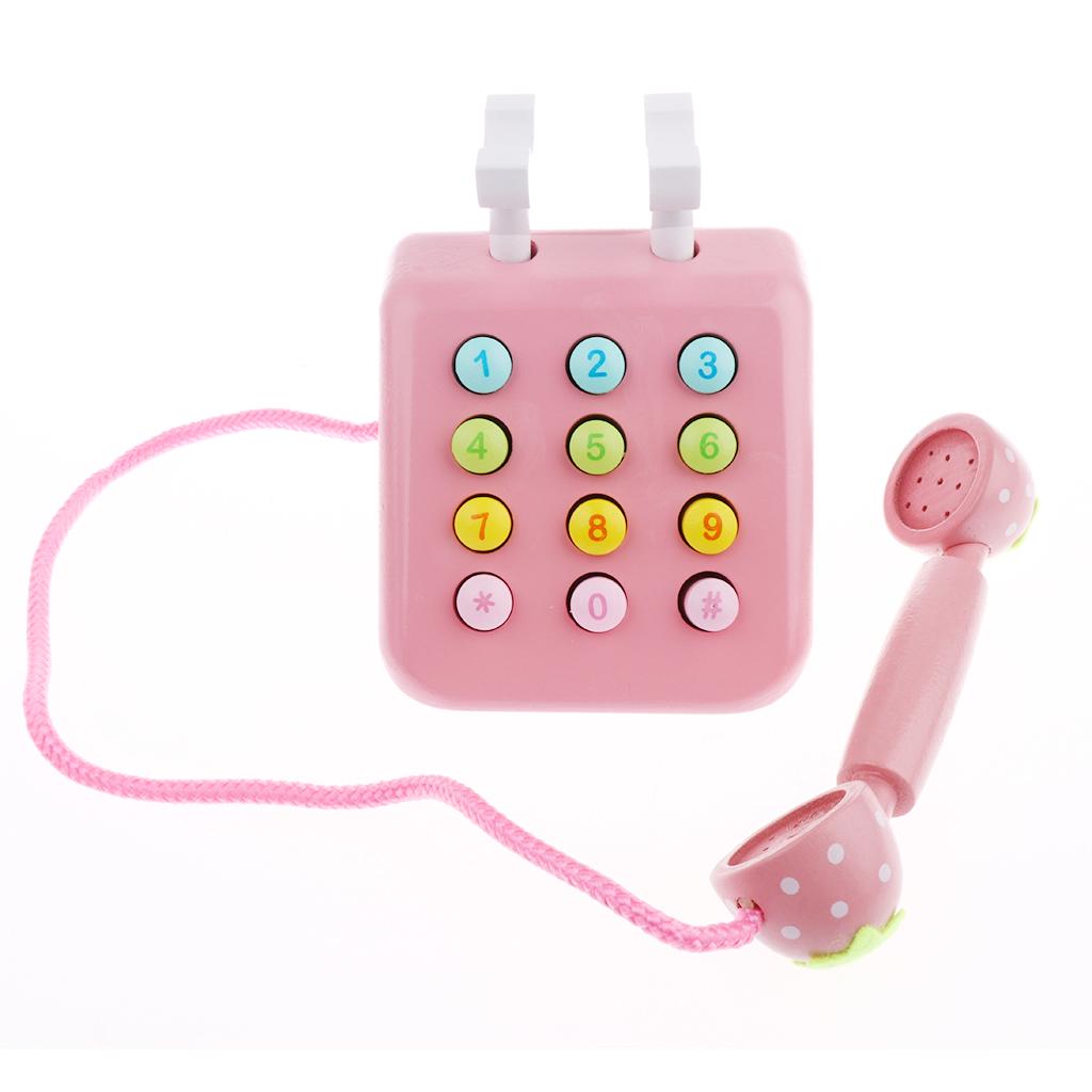 Buy Kids Pink Wooden Telephone Pretend Play Toy Baby Toddler ...