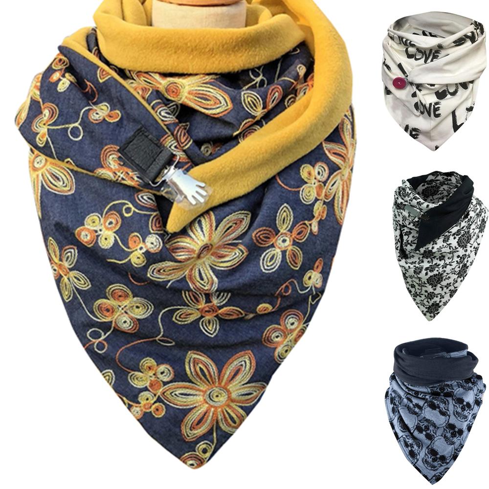 Buy Floral Print Scarves Button Women Wrap Stoles Ladies Winter Neck ...