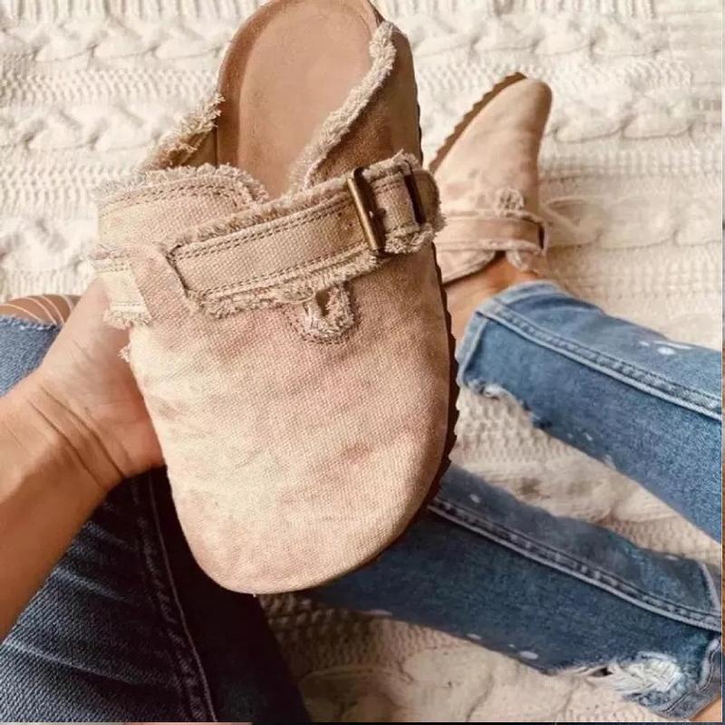 💰Kaufe Damen Canvas Mule Clogs Closed Toe Kork Fußbett Rutsche ...