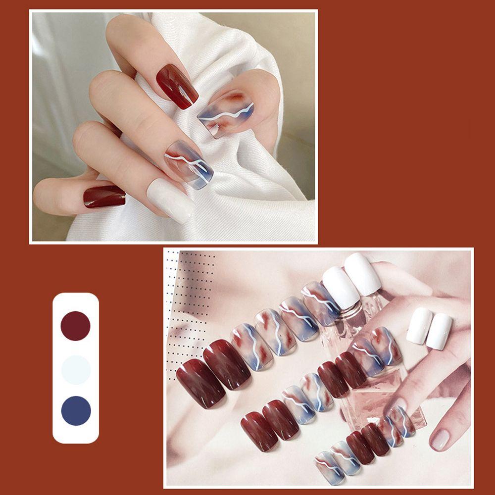 Buy Pattern Nail Art Tips Nail Decorations Long Flat Fake Nails Full ...