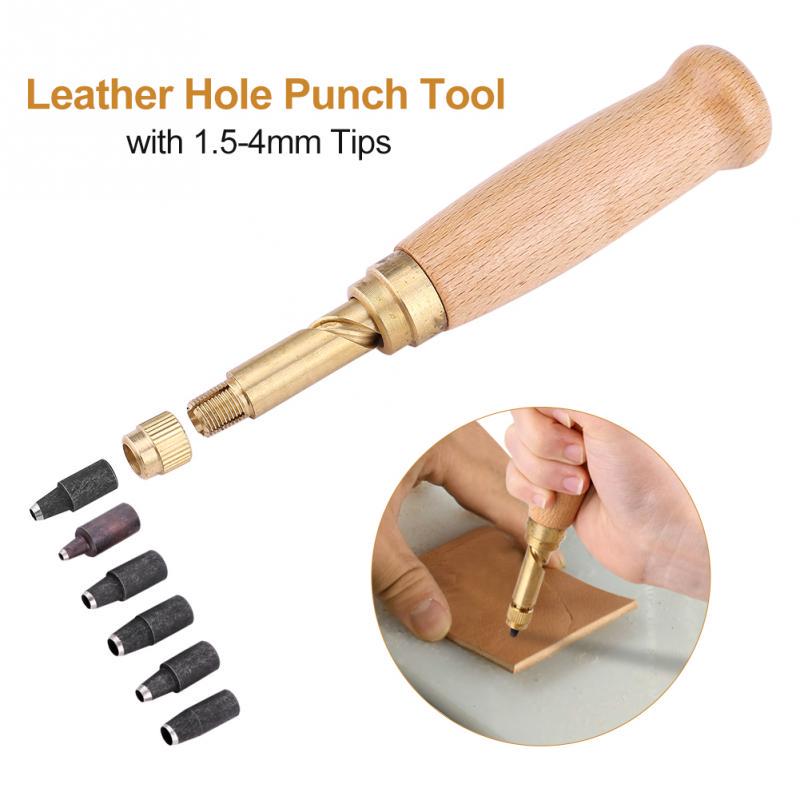 Buy Wooden Handle Screw Auto Hole Punch Leather DIY Hand Craft ...