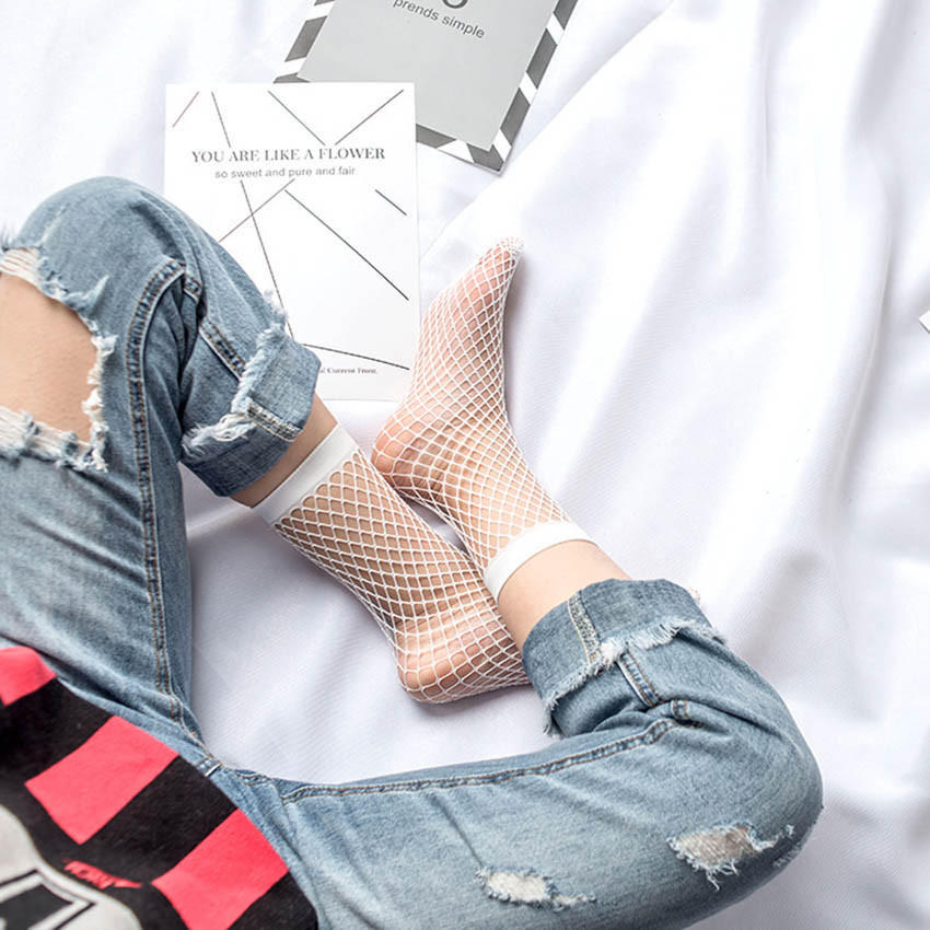 Buy Socks Women Sexy Lace Fishnet Net Plain Top-Ankle Short Socks ...