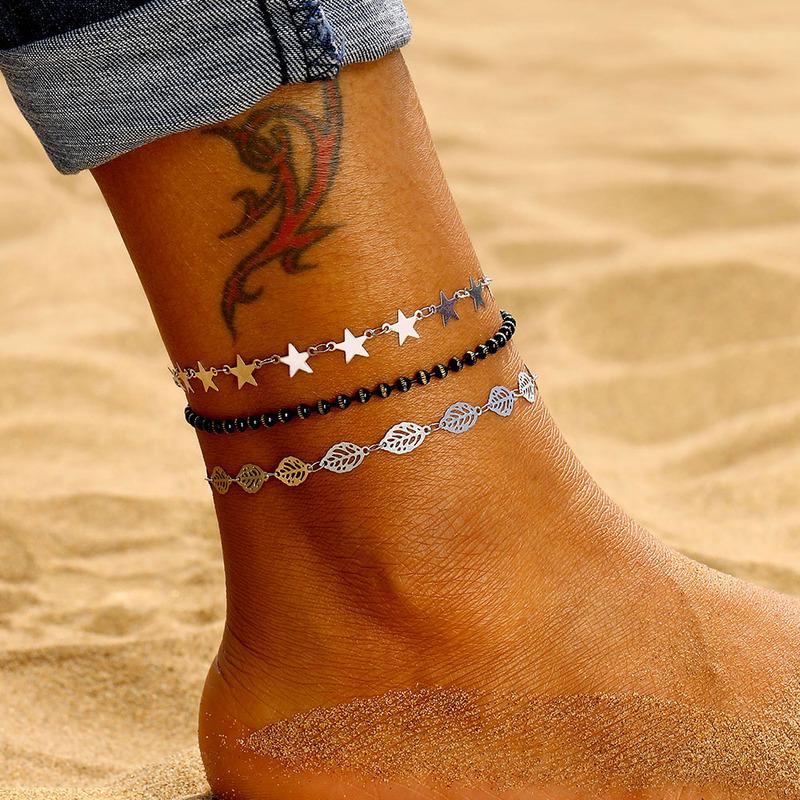 Buy 3 Pieces / Set of Simple Anklets Creative Stars Leaves Beads Chain ...