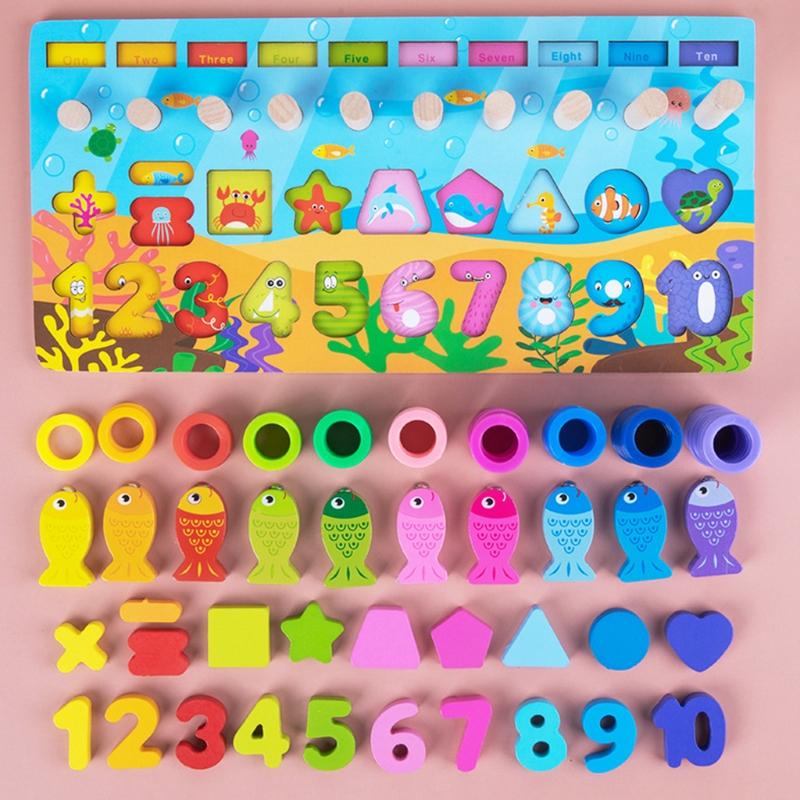 Buy Kids Pretend Puzzle Wooden Fishing Math Learning Accessories ...