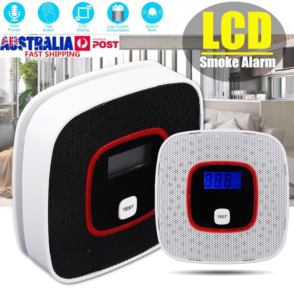 LCD Security System Smoke Alarm CO Monoxide Detector Poisoning Gas ...