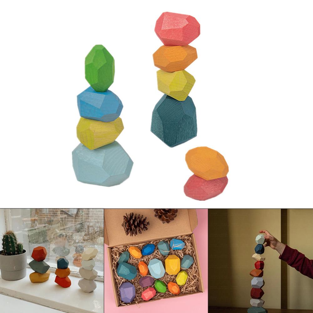 Buy Creative Wooden Colored Stacking Balancing Stone Building Blocks ...
