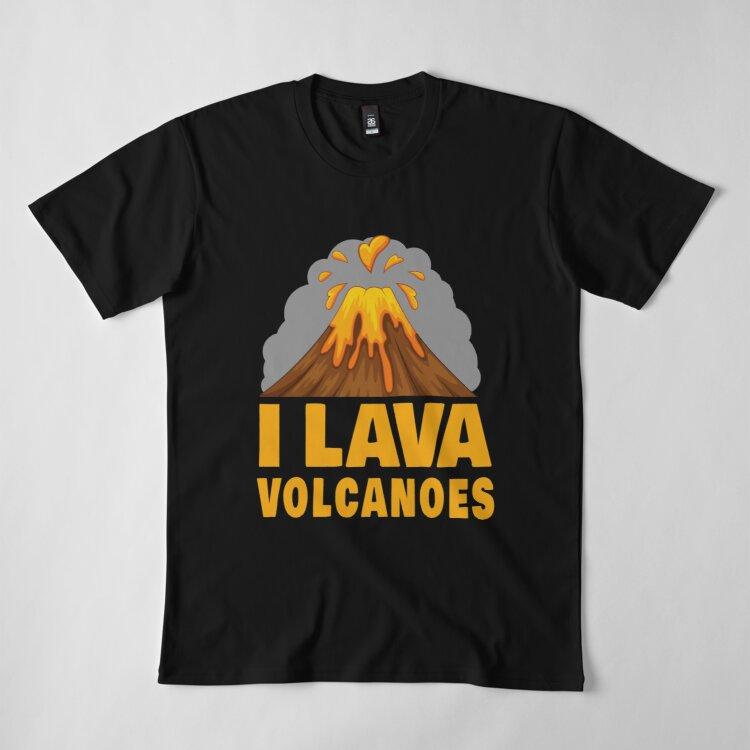 Men Premium Cotton Harajuku T-Shirt Volcano Lava Funny Print Tees Funny ...