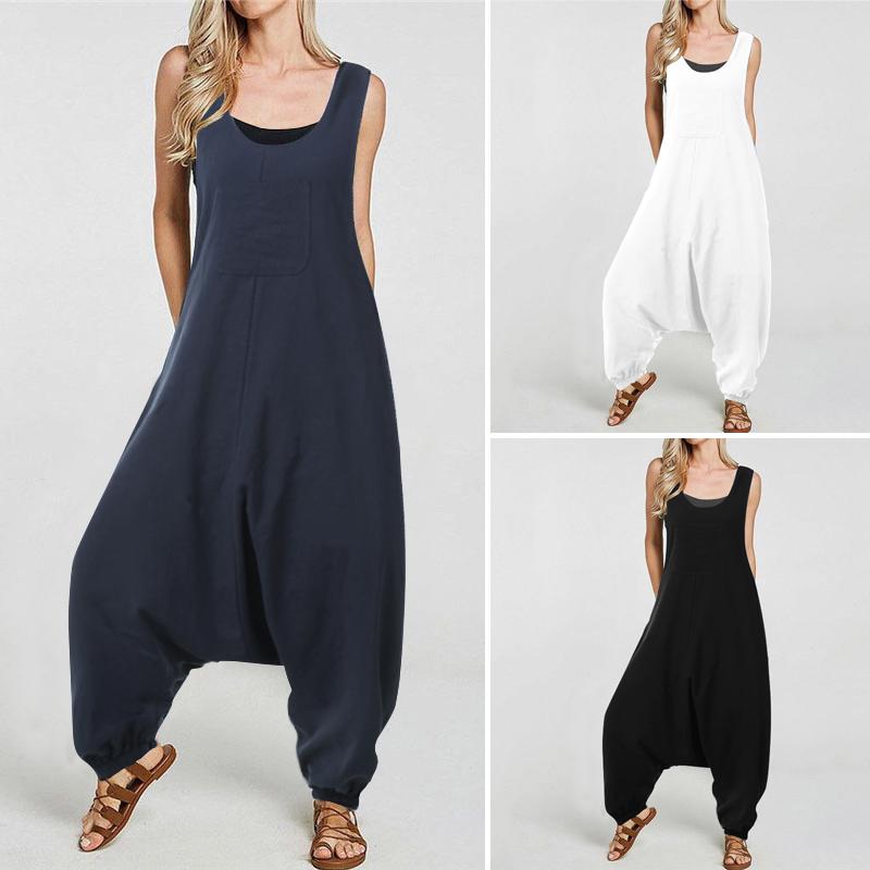Buy VONDA Women's Sleeveless Drop Crotch Harem Overalls Jumpsuits ...