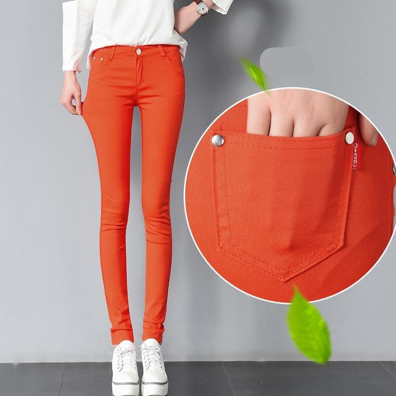 Cheap Womens Solid Color Jeans High Waist Stretchy Pencil Trousers ...