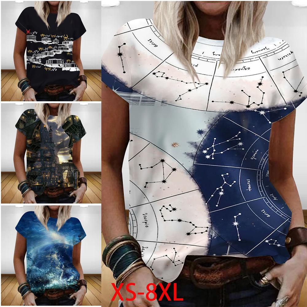 Buy Summer Women Clothes Lady Loose Printing Tops Female Round Neck ...