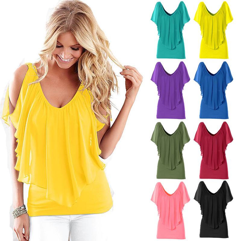 Cheap Women's V Neck Tunic Short Sleeve Chiffon Top T-Shirt Plus Size ...
