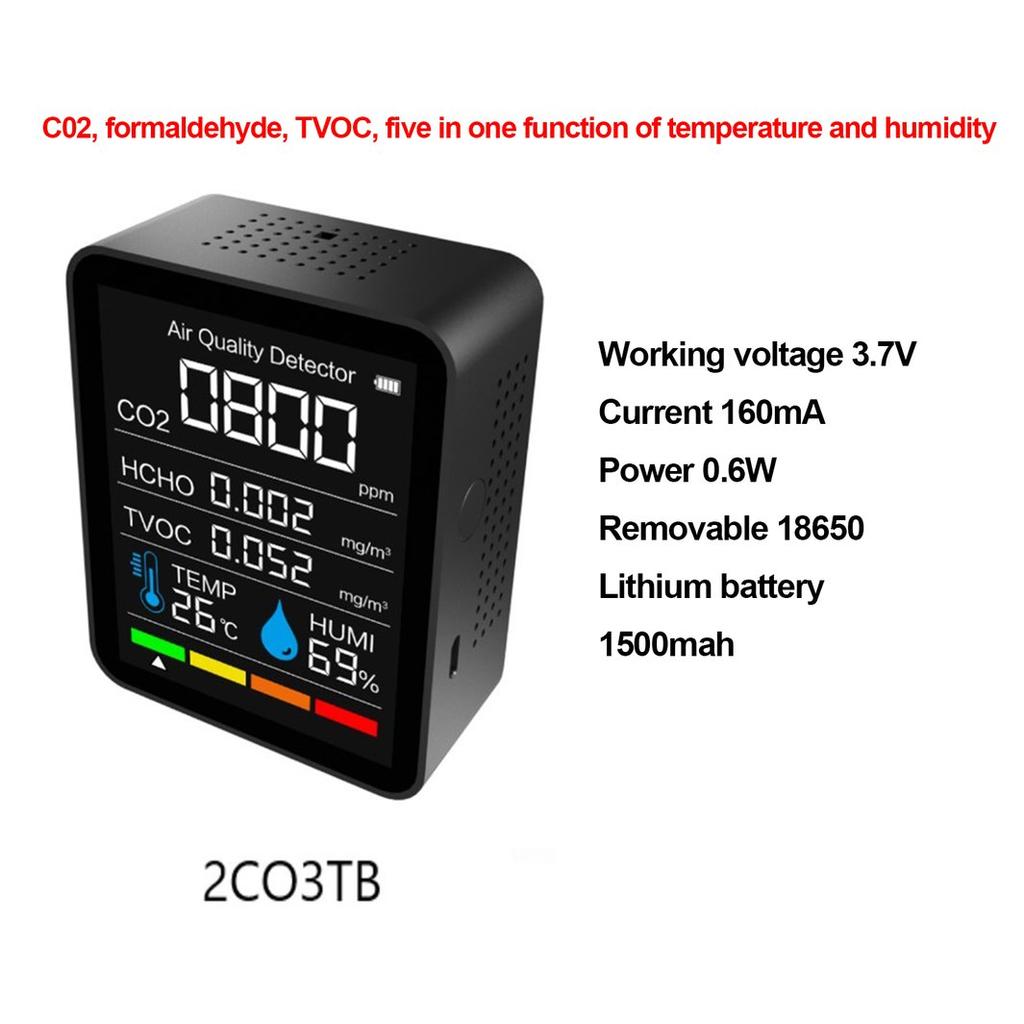Buy JS Carbon Dioxide Detector ZN-AZ-2CO3TB 5-in-1 CO2 Meter Digital Temperature Humidity Meter ...