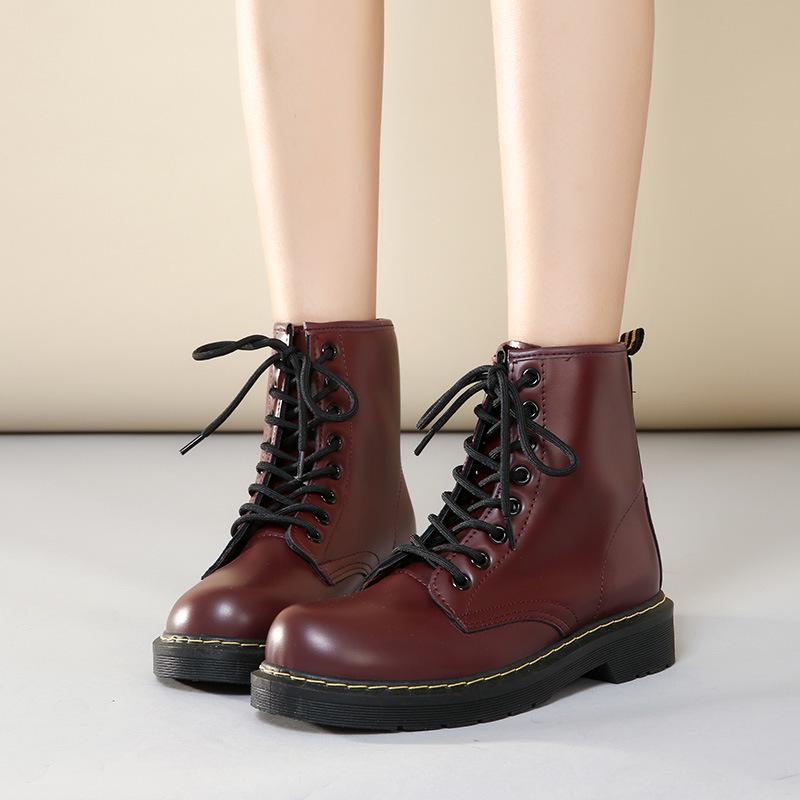LAKESHI New Women Boots Lace Up Ankle Boots Winter Fur Women Motorcycle ...