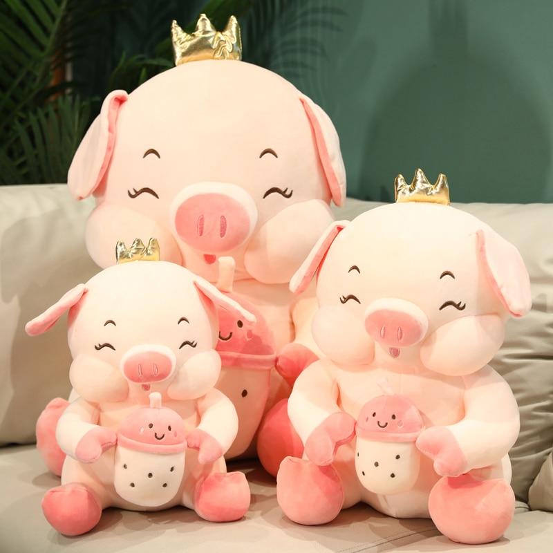 Buy Lovely Piggy Holding Bubble Cup Plush Pillow Soft Kawaii Animal Pig ...