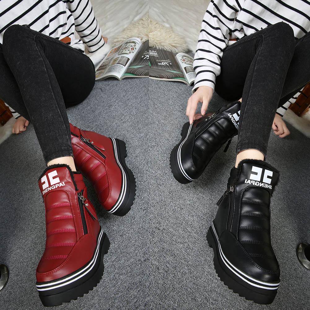 Buy Winter Increase Women Cotton Shoes Leather Casual Thick Bottom ...