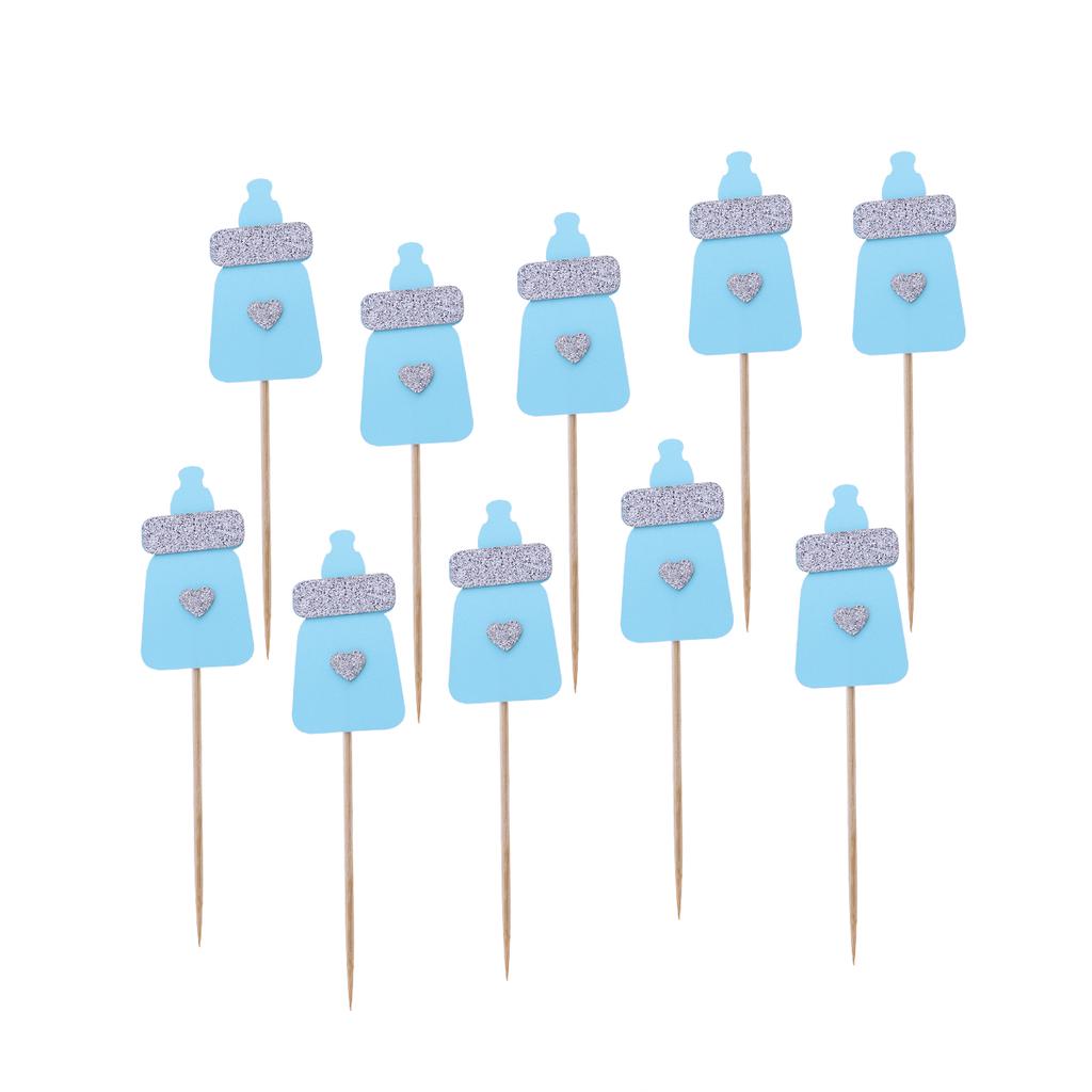 Buy 10pcs Glitter Milk Bottle Cupcake Toppers Cake Picks Baby Boy Girl ...