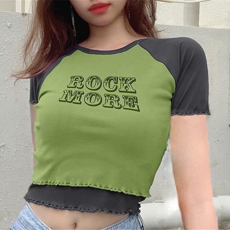Buy Women Summer False Two Pieces Letters Printed Round Neck Slim Fit ...