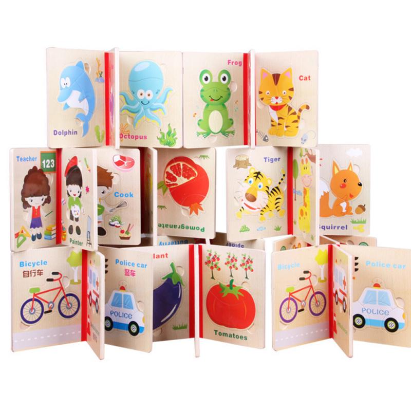Buy Children Cartoon Wooden Book with English Language, 3D Puzzle Kids ...