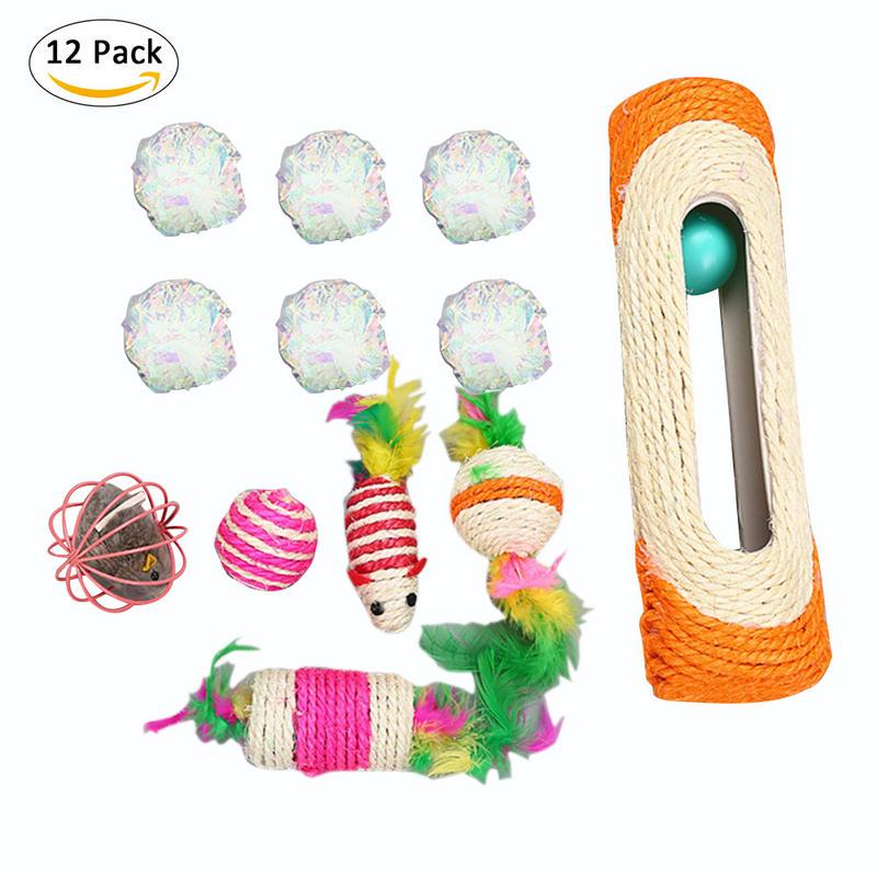 Buy 12PCS Sisal Roller Rustled Paper Cage Mouse Cat Toys Variety Pack ...