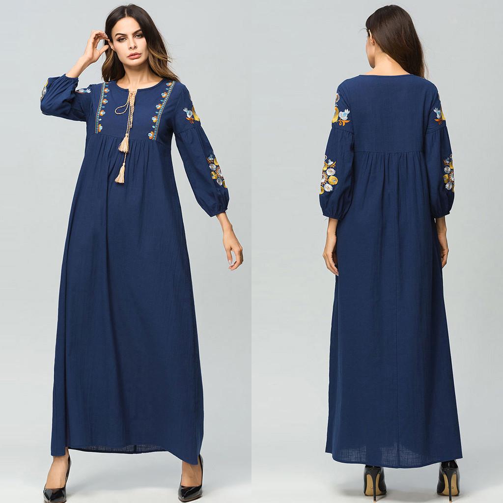 Buy Women's Middle Eastern Long Dress National Robe Abaya Islamic ...