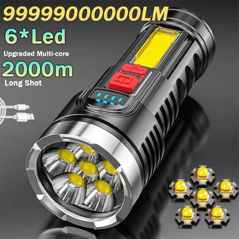 Buy LED Flashlight 6 LED Wick Super Bright Light USB Recharge COB Side ...