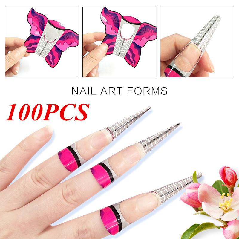 Buy 100pcs Butterfly Nail Forms Manicure Guide Forms Nail Art Extension ...