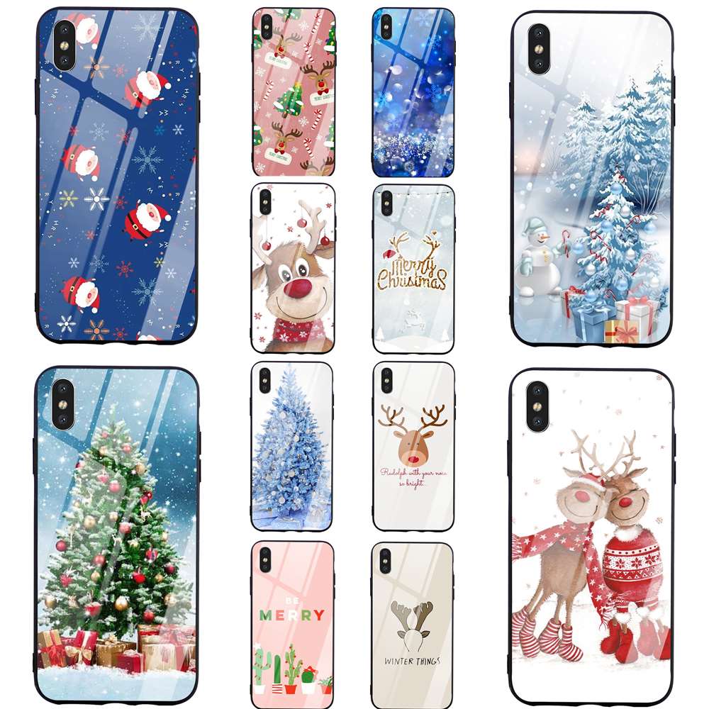 Phone Case for iPhone X Christmas Xmas Tempered Glass Print Backshell ...