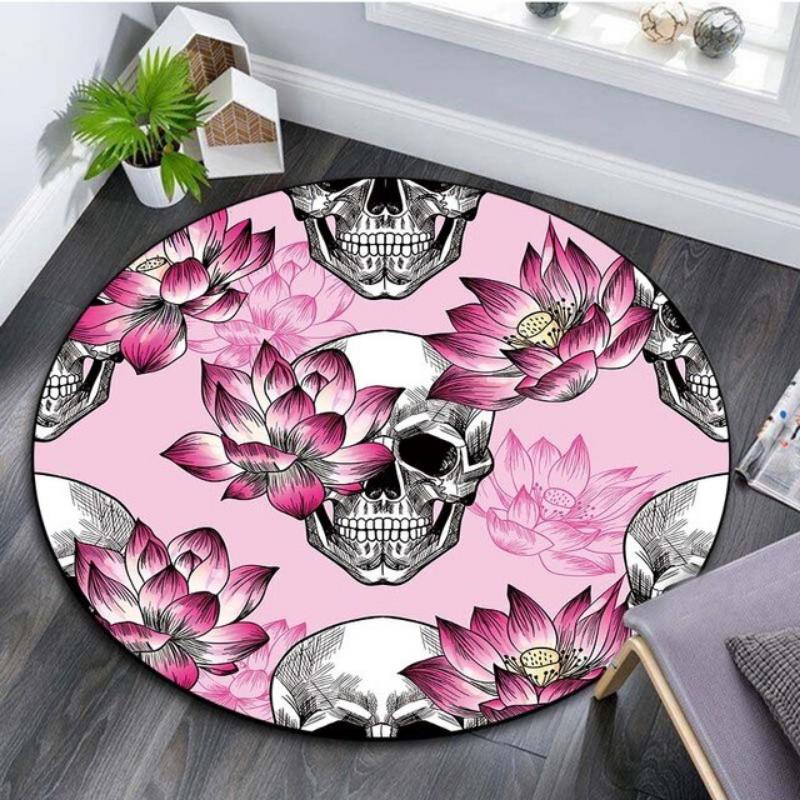 Buy Floral Skull Round Carpet Soft Flannel Sofa Bedroom Area Rugs Anti ...
