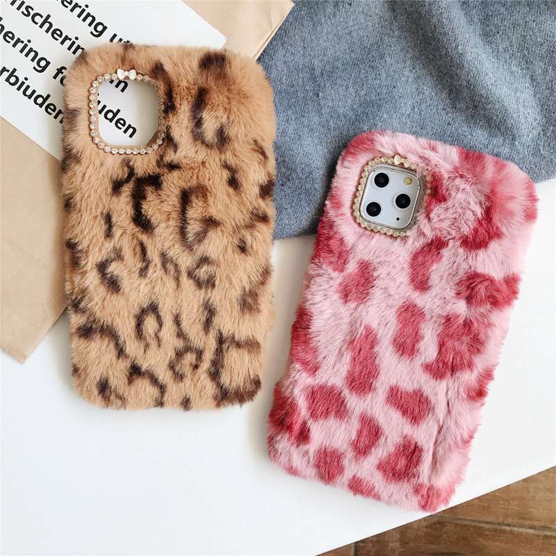 Buy Winter's Furry Case Bling Diamond Hairy Leopard Plush Phone Case ...