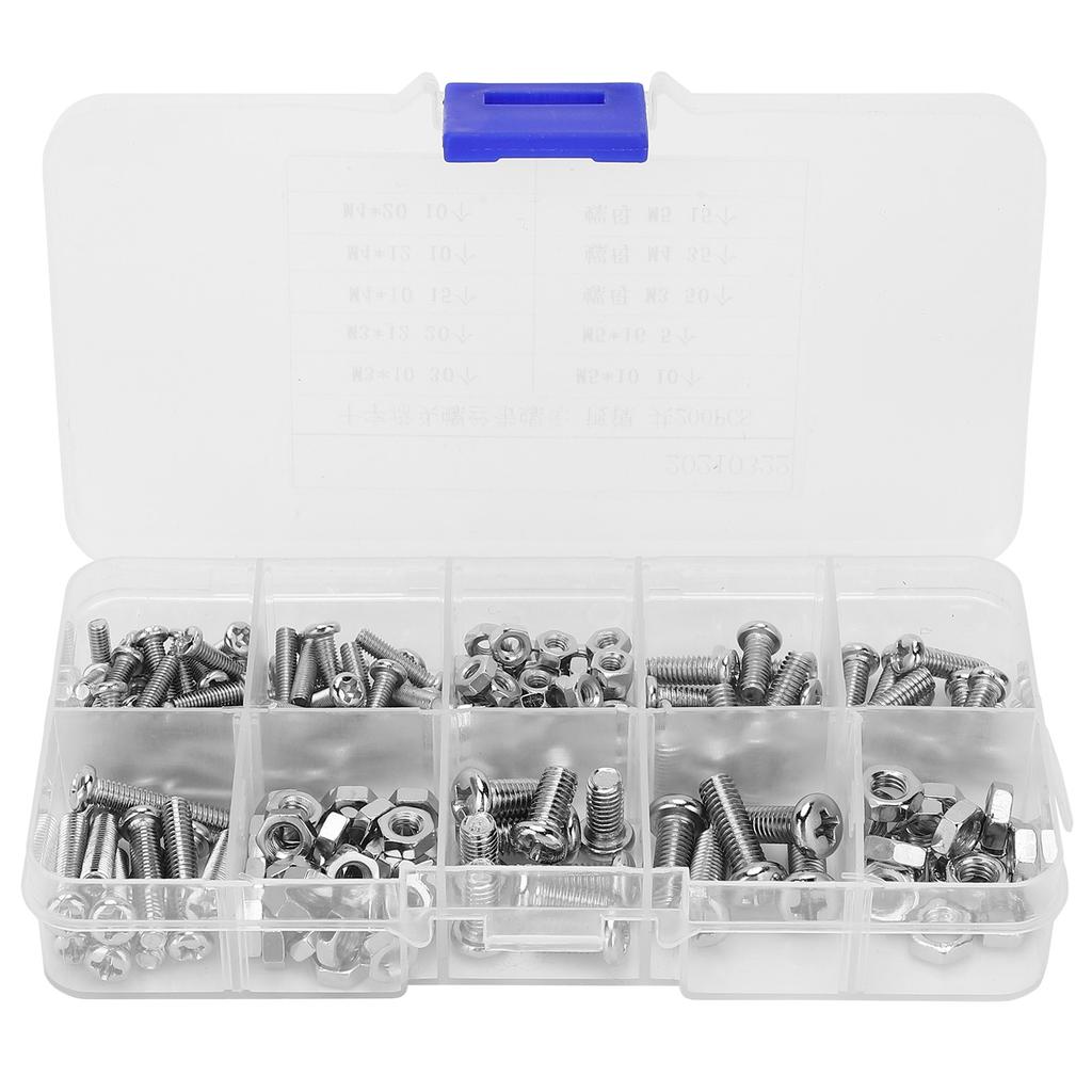 200Pcs Screw Nut Set Stainless Nickeling Hardware Tools For Classified ...