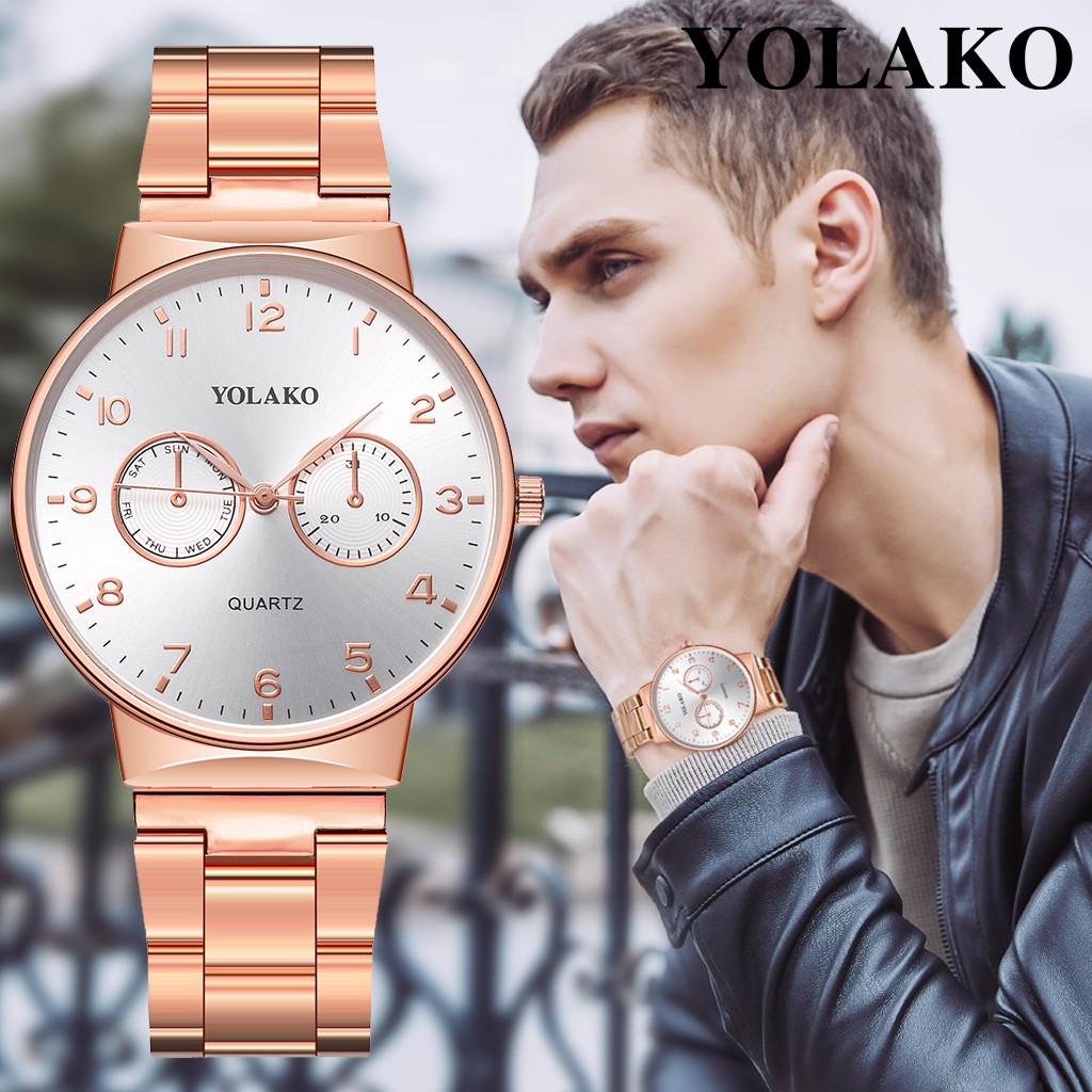 Buy YOLAKO Men's Quartz Stainless Steel Band Newv Strap Watch Analog ...