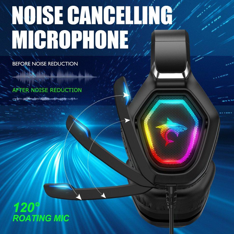 RRTT Gamer Headphones RGB LED 7.1 Stereo Bass PC With Microphone Rust ...