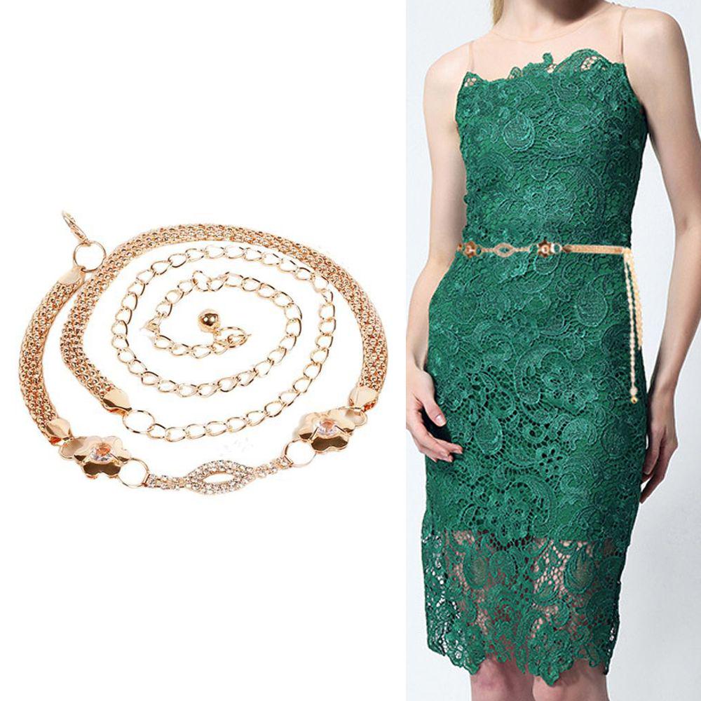 Lady Fashion Gold Color Metal Accessory Waist Belt Dress Chain Belt ...