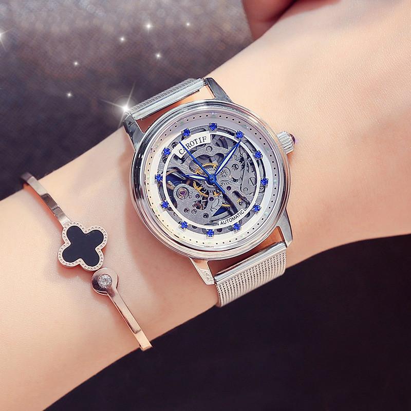 Buy Mesh Belt Fashion Trend Mechanical Womens Watch Steel Waterproof ...