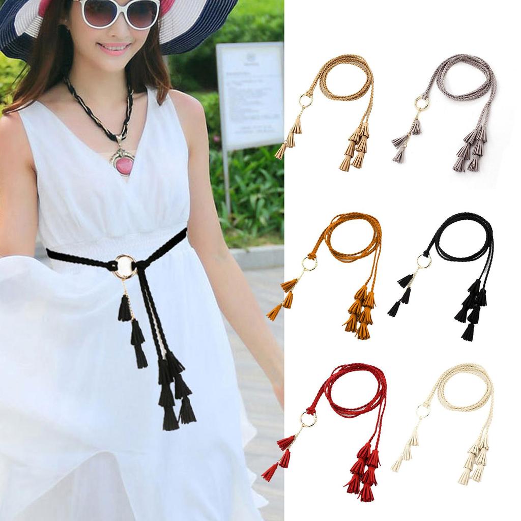 Boho Girls Thin Waist Rope Fashion Women Color Braided For Dress Belt ...