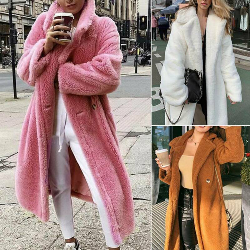 Womens Fluffy Teddy Bear Maxi Coat Casual Long Thick Warm Jacket Comfy ...